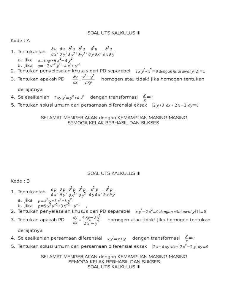 Soal Uts Kalkulus III | PDF