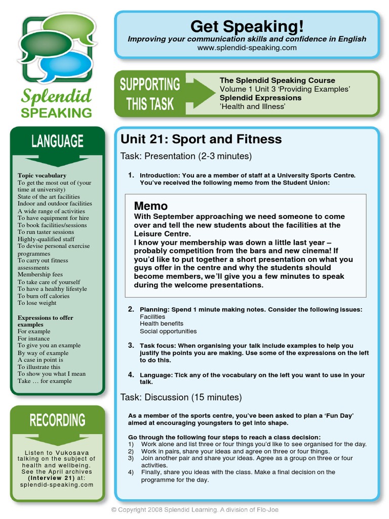 Sport and Fitness SPEAKING | Download Free PDF | Physical Fitness ...