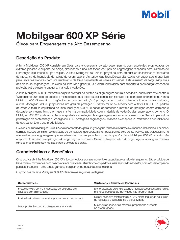 Ficha Técnica - Mobilgear 600 XP Série | PDF | Vestir-se | Lubrificação