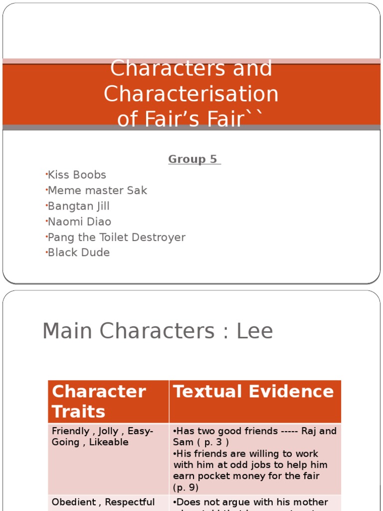 Characters and Characterisin of Fair's Fair | PDF