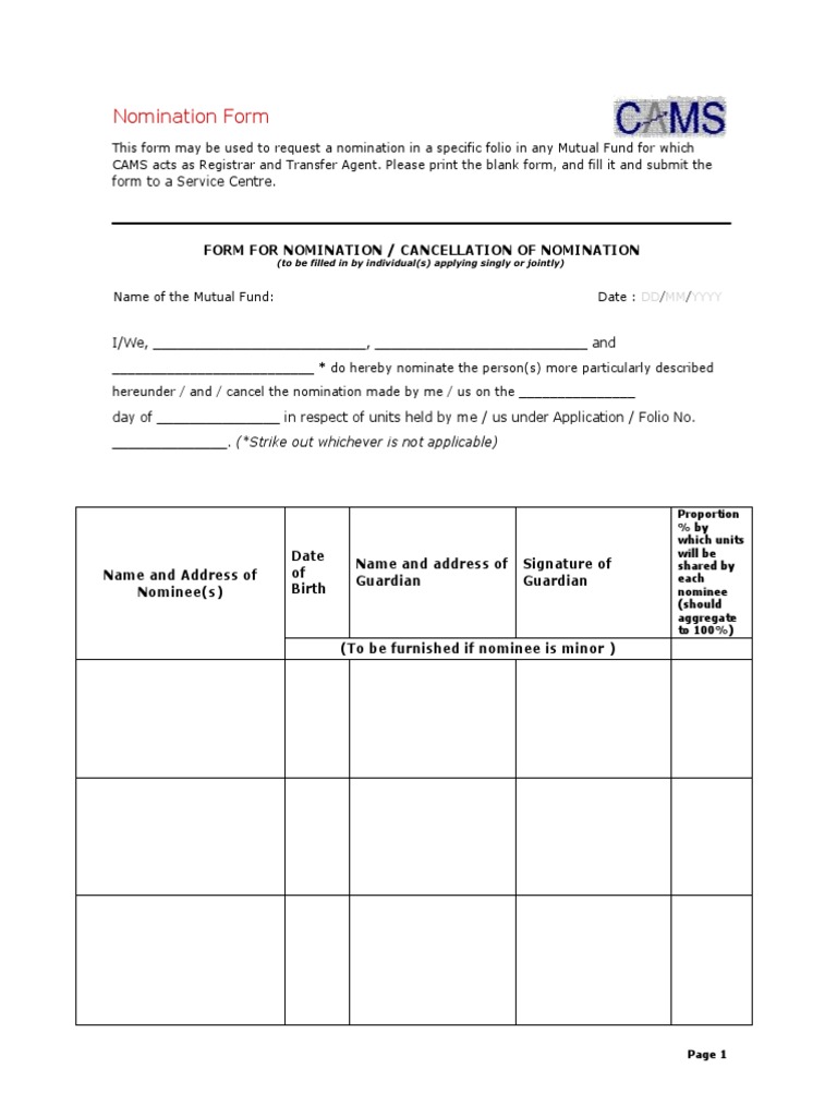 Nomination Form: Form To A Service Centre | PDF | Government ...