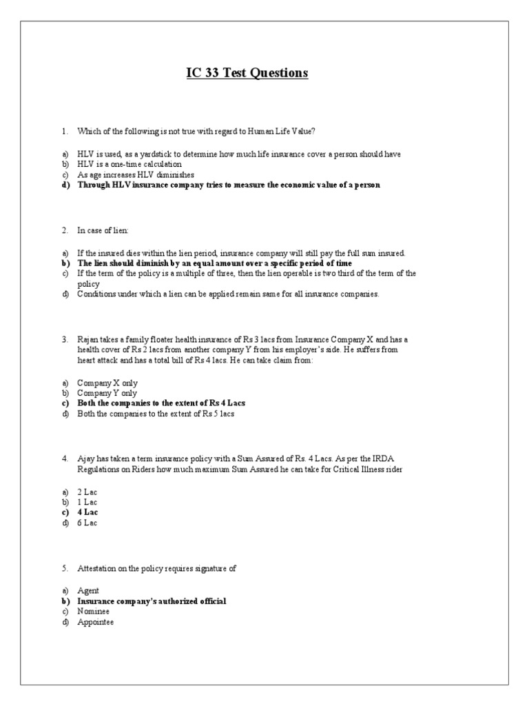 200 IC 33 Test Questions | PDF | Life Insurance | Insurance