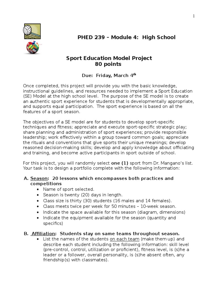 High School Sport Education Model Guide | PDF | Statistics | Physical ...