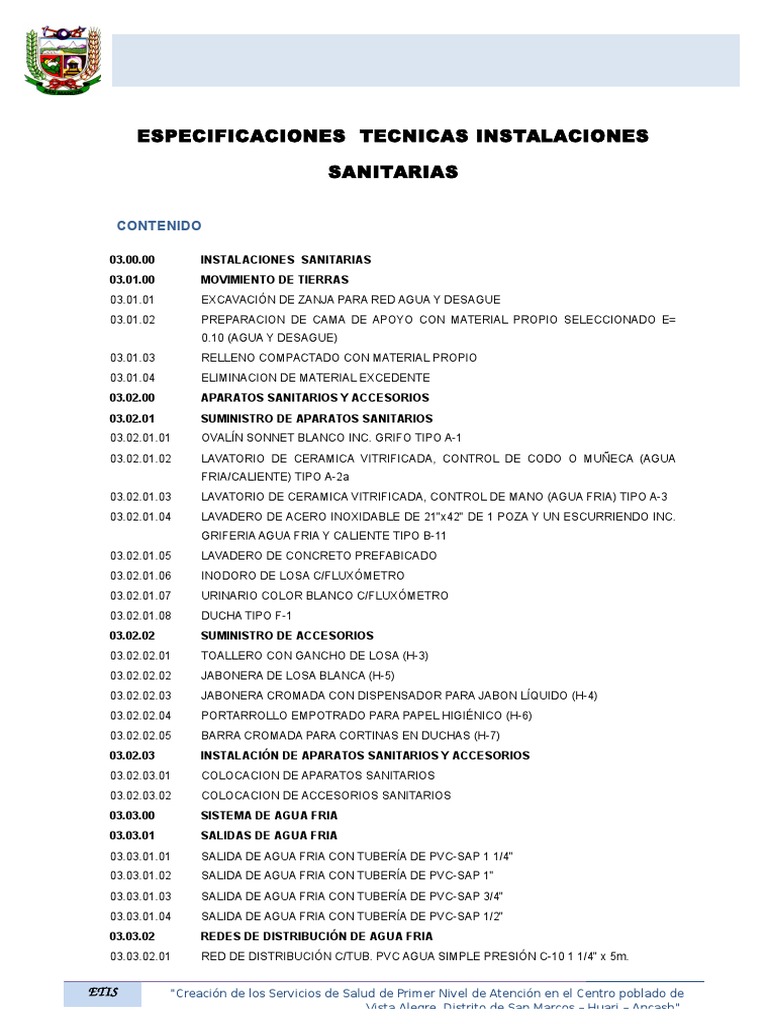 ESPECIFICACIONES TECNICAS INSTALACIONES SANITARIAS.docx
