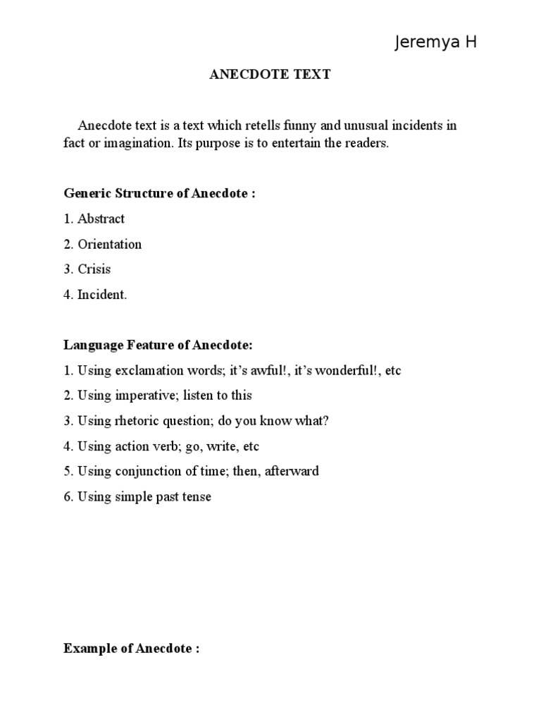 Anecdote Text: Jeremya H | PDF | Young Adult