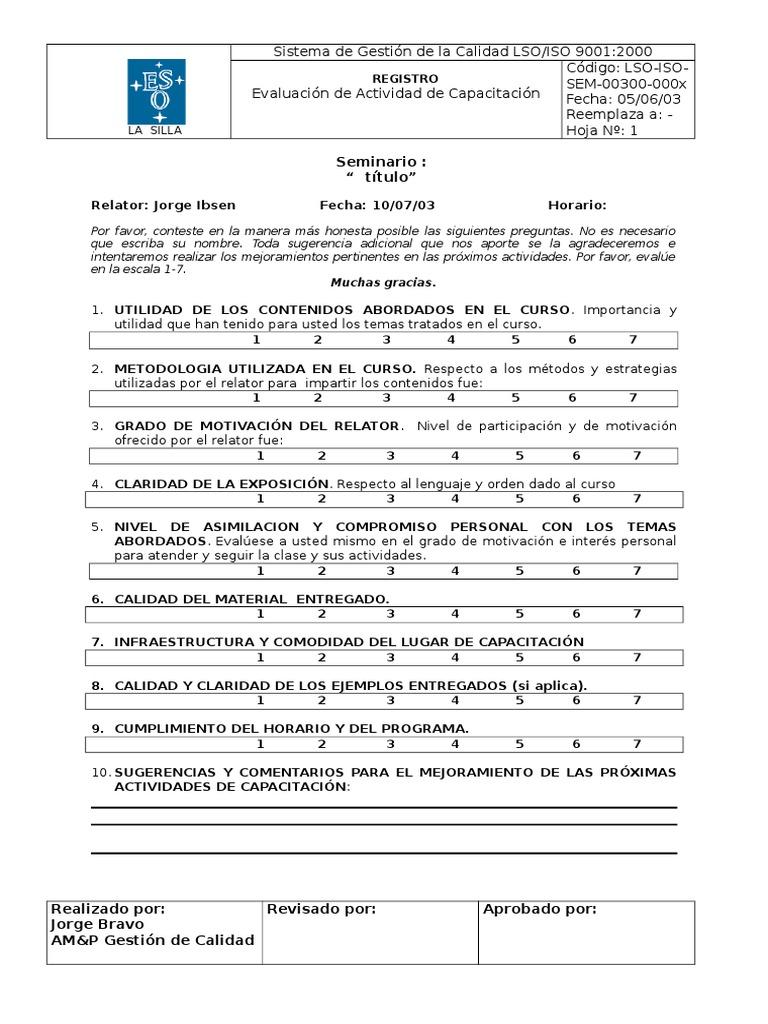 Formato Evaluación de La Capacitación | Calidad (comercial) | Tecnología e ingeniería