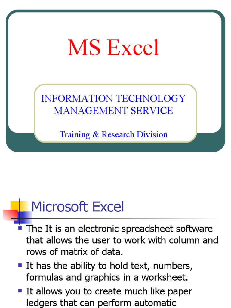 MS Excel: Information Technology Management Service | PDF | Microsoft ...