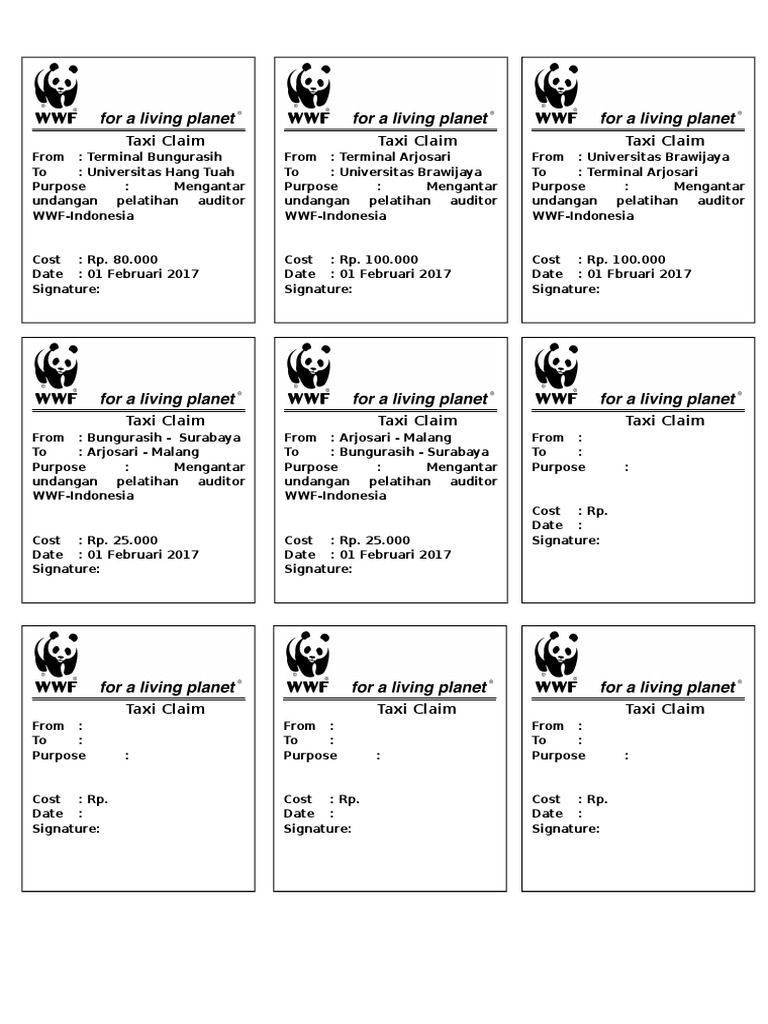 Taxi Claim Form - Maret | PDF | Business