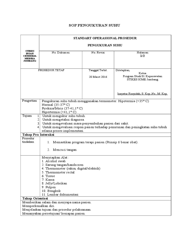 Sop Pengukuran Suhu | PDF