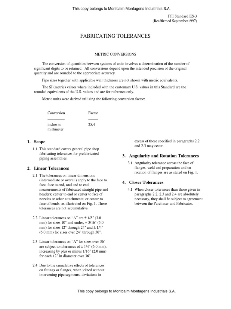 Pfi Es 3 | PDF | Engineering Tolerance | Pipe (Fluid Conveyance)