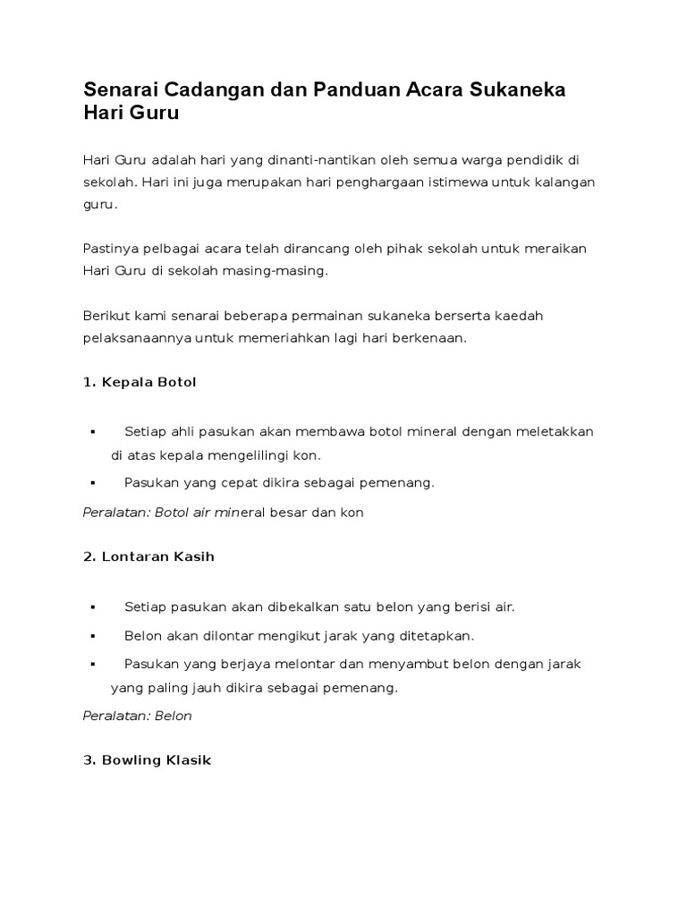 Panduan Acara Sukaneka | PDF