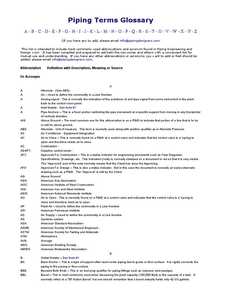 Piping Terms Glossary | PDF | Pipe (Fluid Conveyance) | Valve