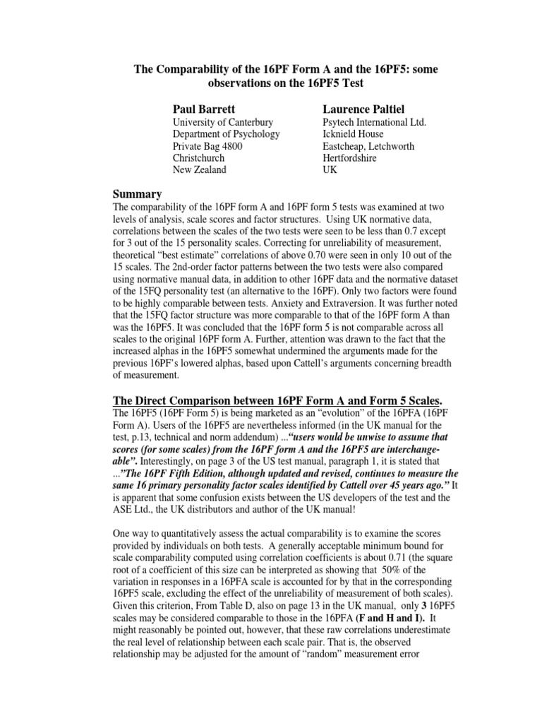 Comparison Between 16PF4 and 16PF5 | PDF | Psychometrics | Factor Analysis