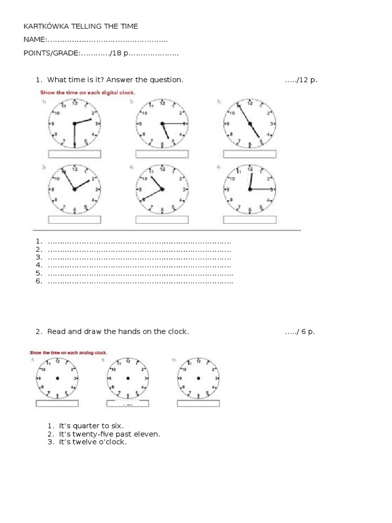 Time-Telling Quiz Worksheet | PDF