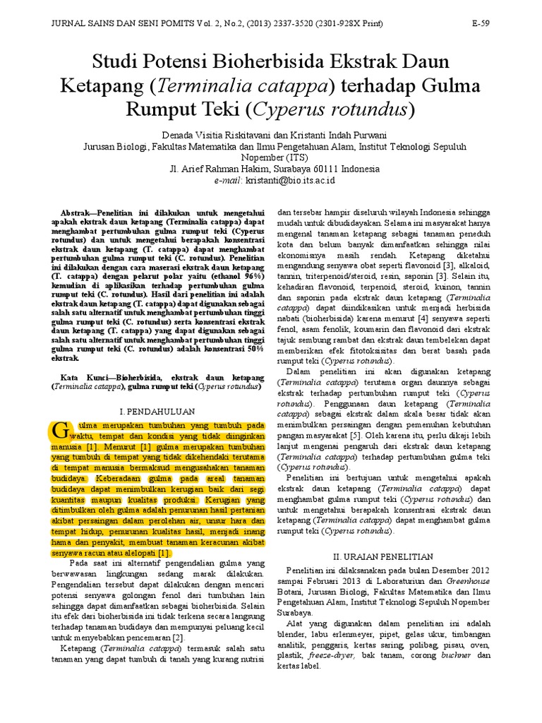 Ekstrak Daun Ketapang Sebagai Bioherbisida | PDF