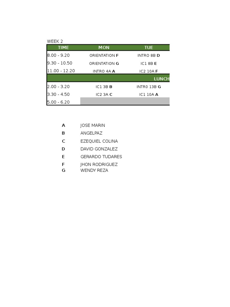 Week 2 Class Schedule Overview | PDF