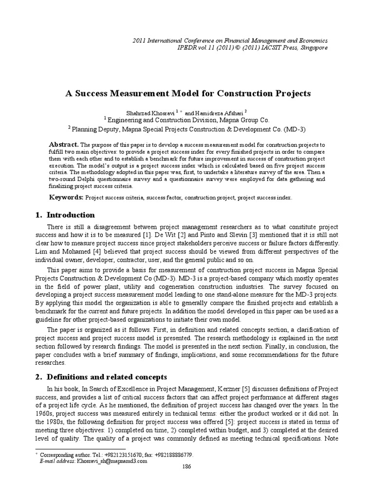 A Success Measurement Model For Construction Projects PDF | PDF ...
