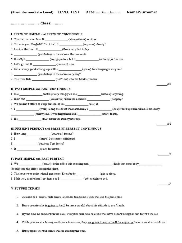 LEVEL Test English Pre Intermediate | PDF | Morphology | Linguistic ...