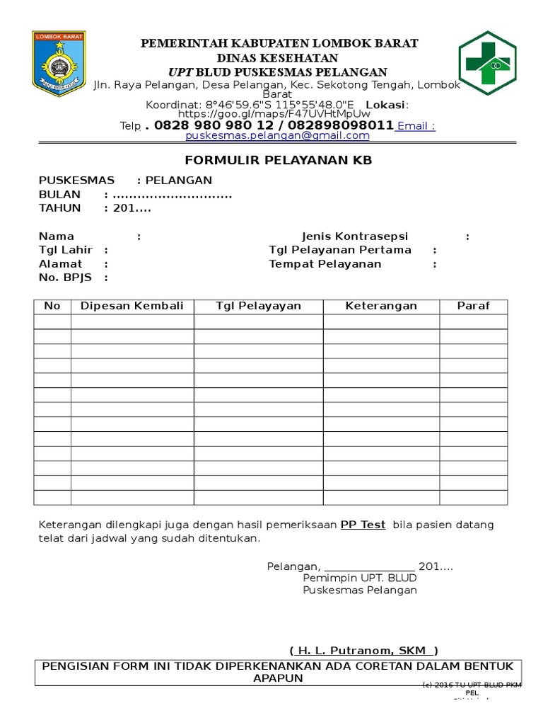 Formulir Bukti Pelayanan KB PELANGAN | PDF