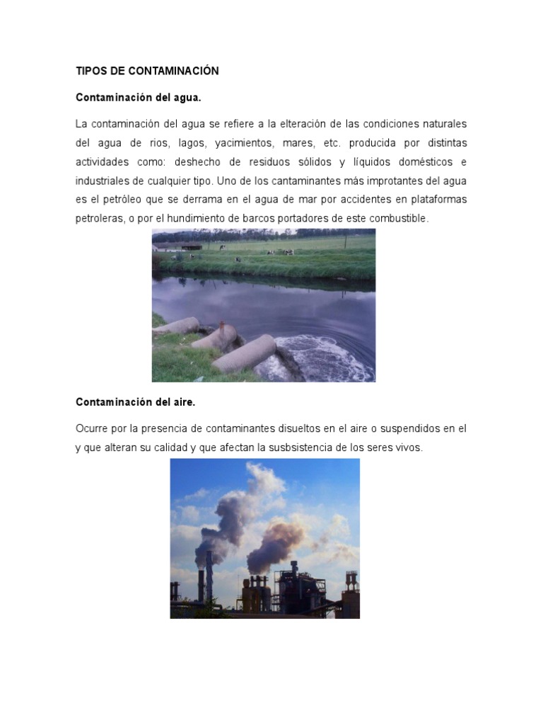 Tipos de Contaminación | PDF | Contaminación | La contaminación del agua