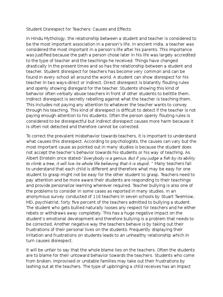 Student Disrespect For Teachers | PDF | Bullying | Teachers