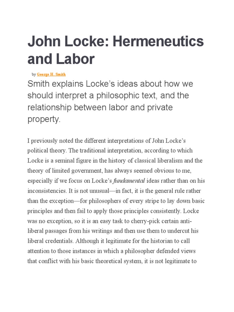 John Locke: Hermeneutics and Labor | PDF | John Locke | Property
