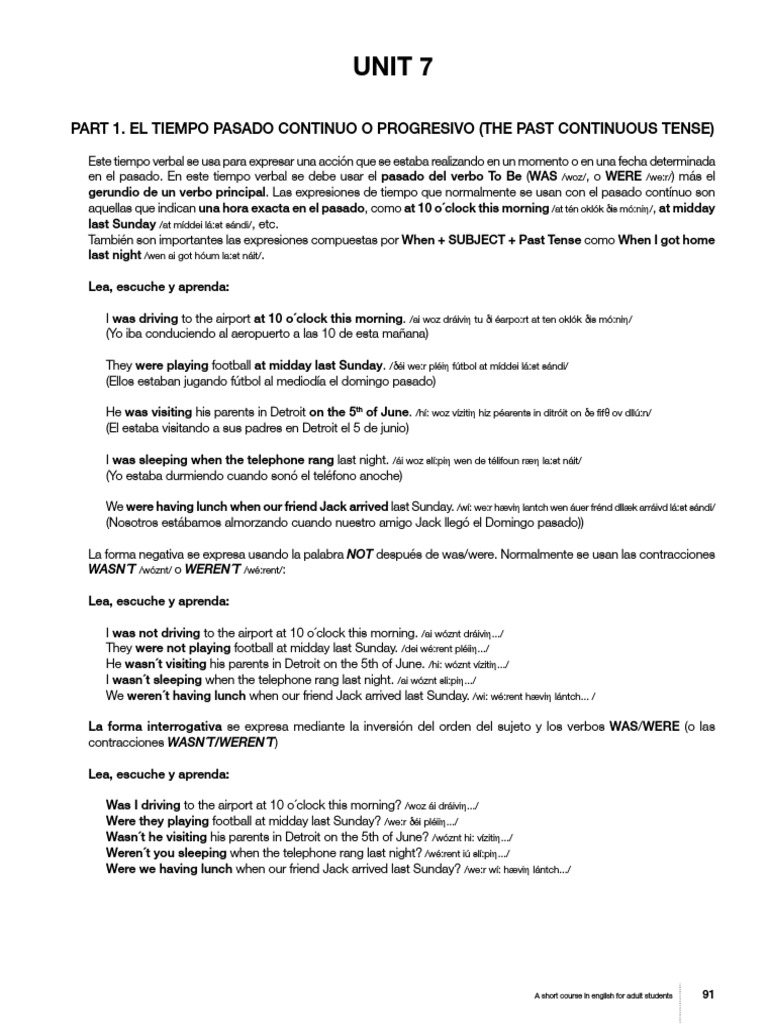 El Tiempo Pasado Continuo o Progresivo (The Past Continuous Tense) | PDF