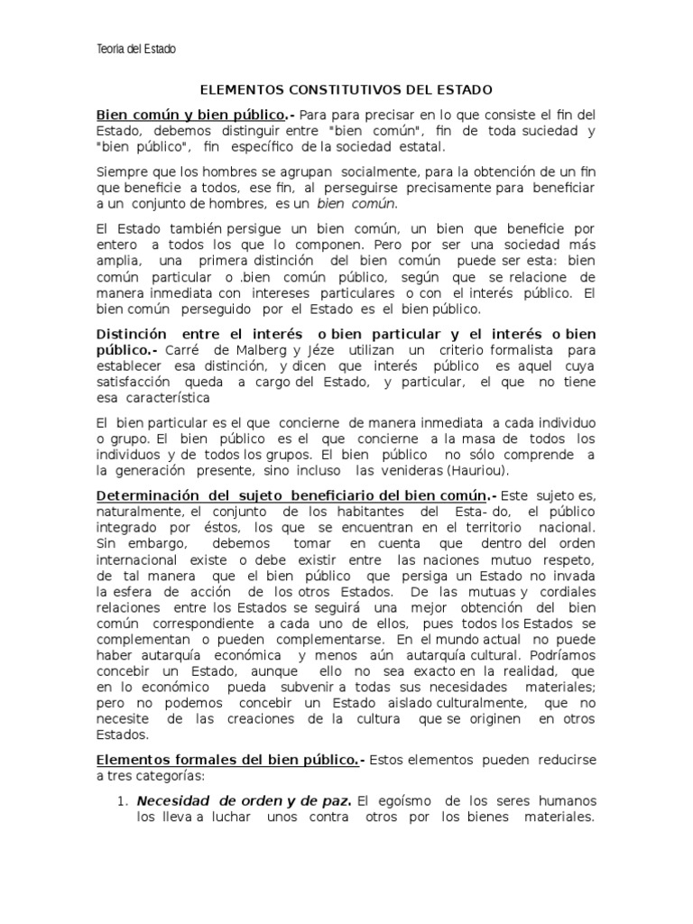Elementos Constitutivos Del Estado | PDF | Bien común | Estado (política)