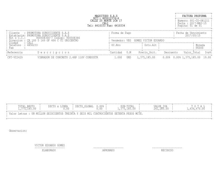 Factura Proforma Maquitodo S.A.S. | PDF | Business