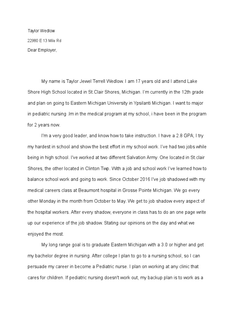 Aspiring Pediatric Nurse Seeks Role | PDF | Self-Improvement