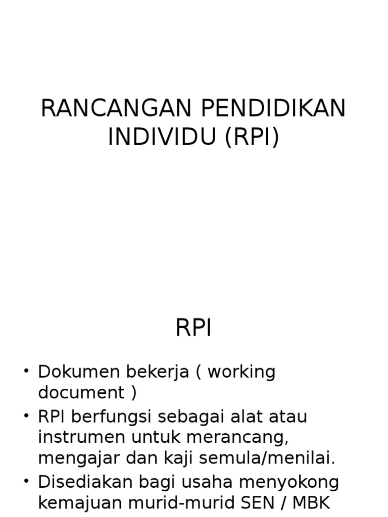 Rancangan Pendidikan Individu (Rpi) | PDF