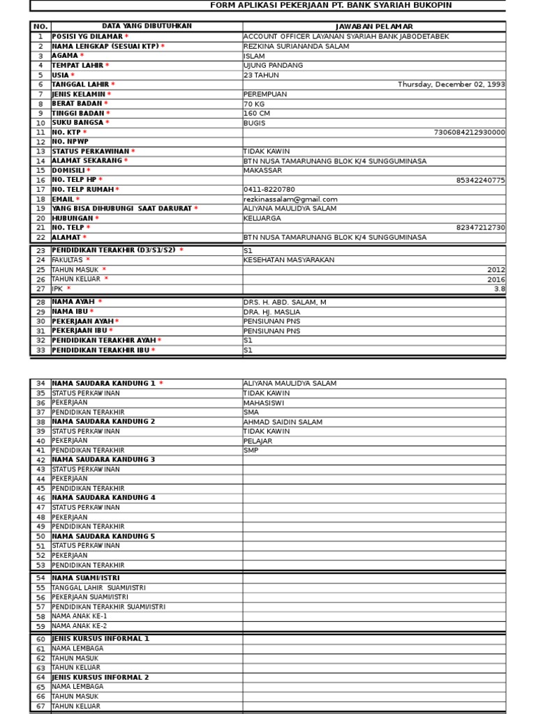 Form Data Diri Pelamar | PDF