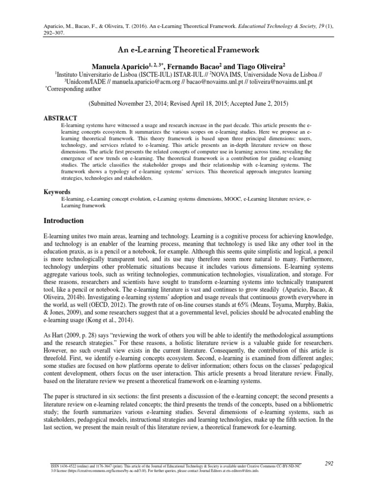 An E-Learning Theoretical Framework: Manuela Aparicio, Fernando Bacao ...
