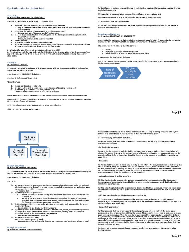 Securities Regulation Code Essential Notes | PDF | Securities (Finance ...