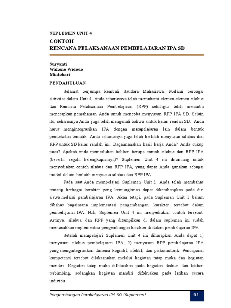 Contoh Silabus Dan RPP IPA SD | PDF