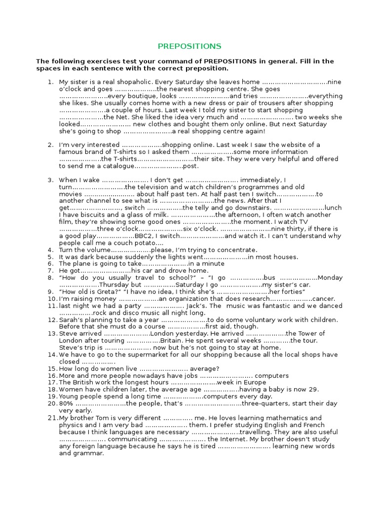 Prepositions Intermediate | PDF | Ellipsis | Languages