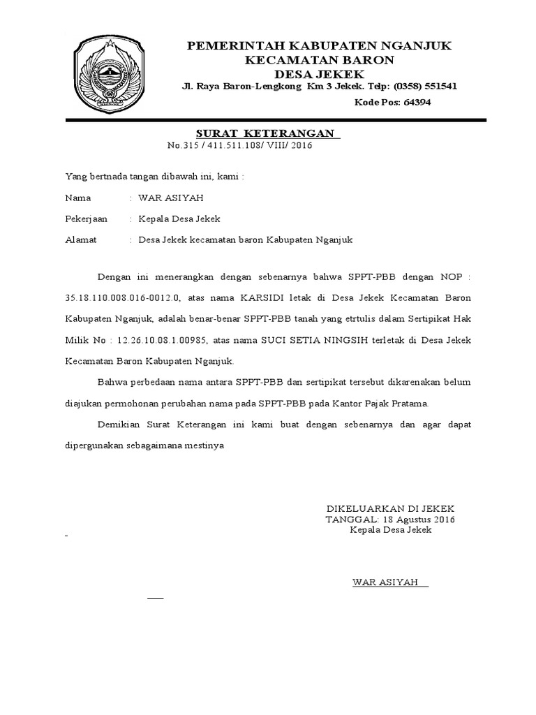 Surat Keterangan SPPT | PDF