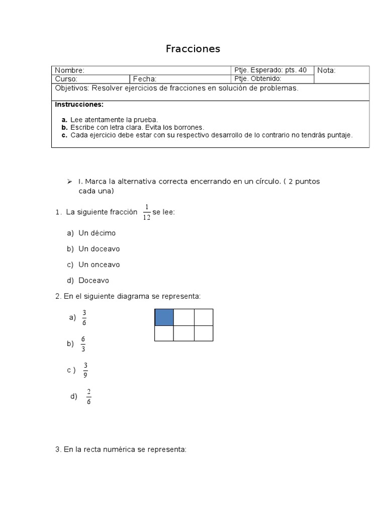 Prueba De Operaciones Con Fracciones