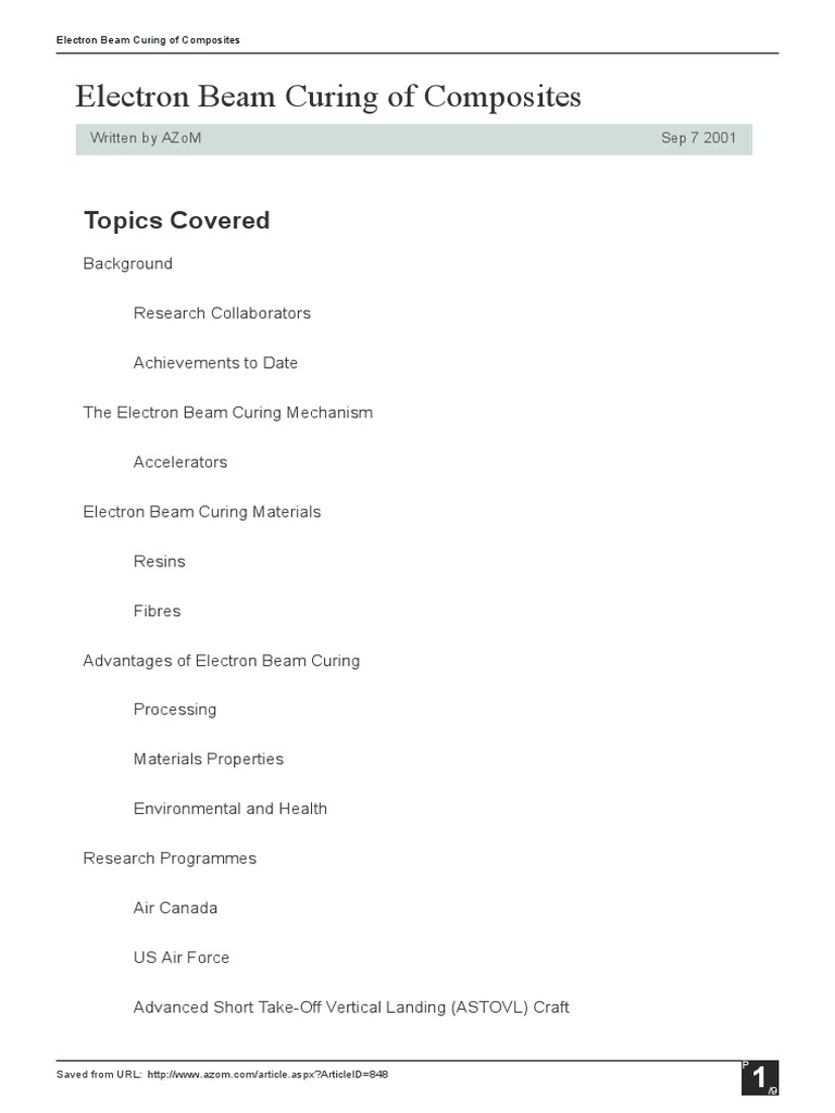 Electron Beam Curing of Composites PDF | PDF