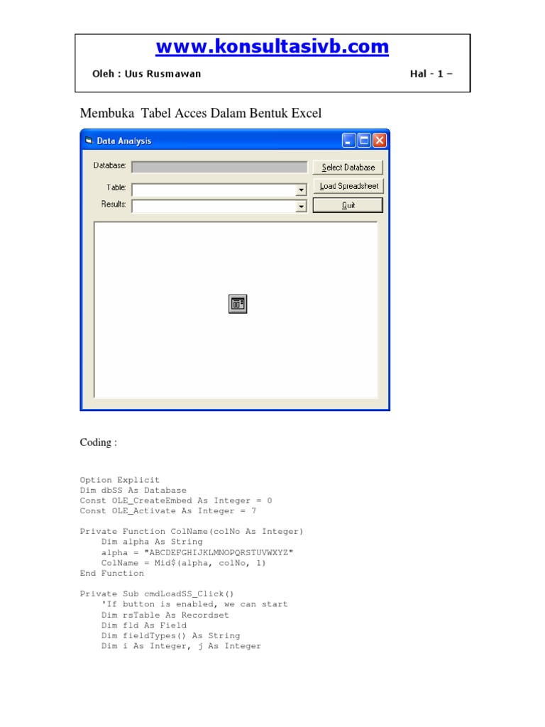 Vb6 Membuka Tabel Access Dalam Bentuk Excel | PDF