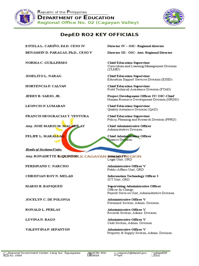 DepEd Region 2 Key Officials Directory | PDF | Further Education | Business