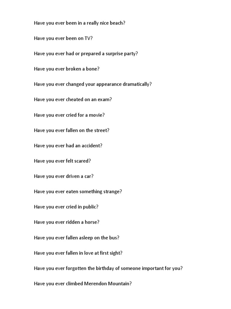 Esl Have You Ever... Speaking Practice | PDF