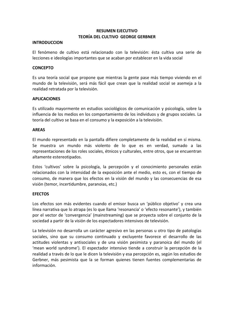 Teoría Del Cultivo George Gerbner | PDF | Conceptos psicologicos ...