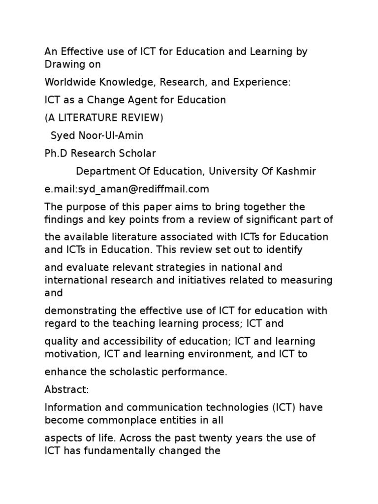 An Effective Use of ICT for Education: Enhancing Teaching and Learning ...