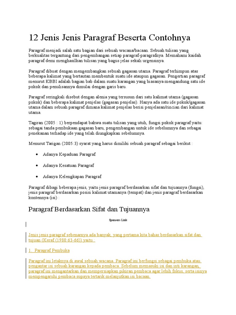 12 Jenis Jenis Paragraf Beserta Contohnya | PDF | Seni & Disiplin ...