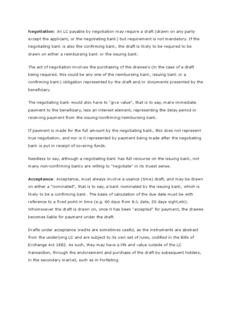 LC Negotiation and Acceptance Explained | PDF | Payments | Banks