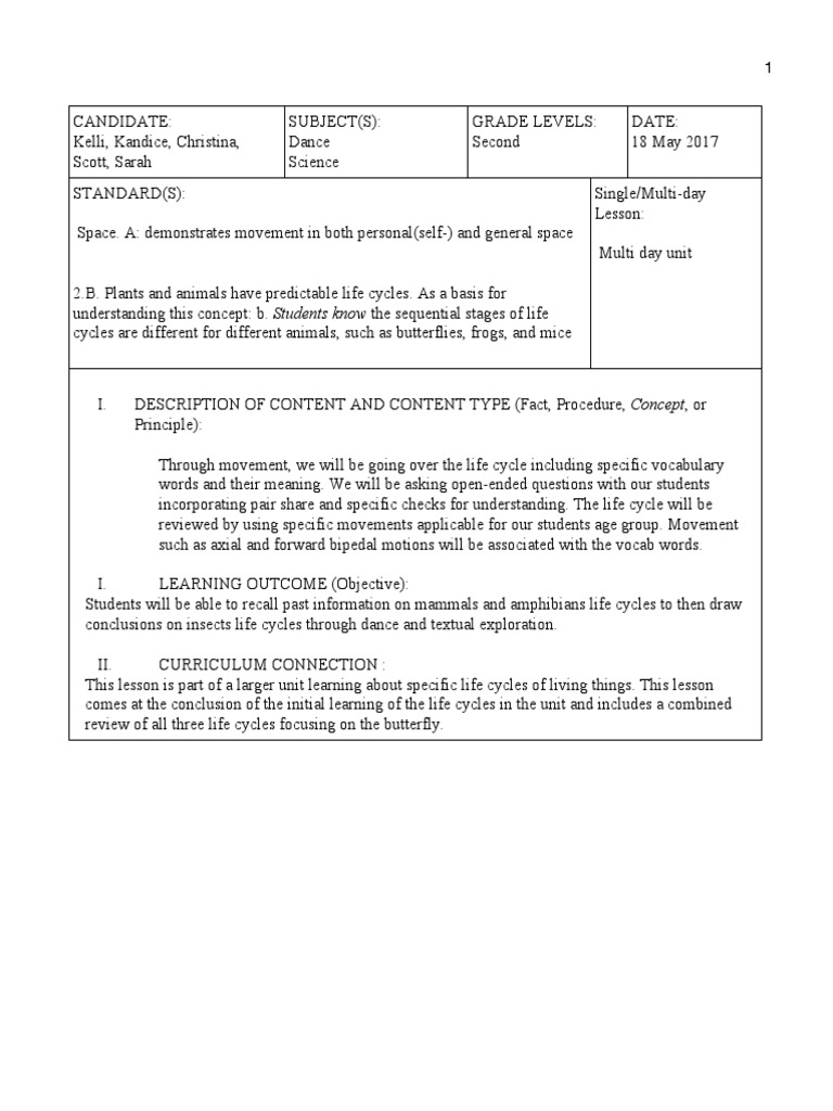Final Lesson Plan Life Cycles | PDF | Pupa | Butterfly