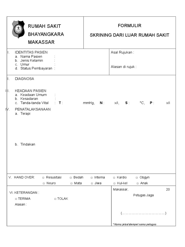 Form Skrining Dari Luar Rs | PDF