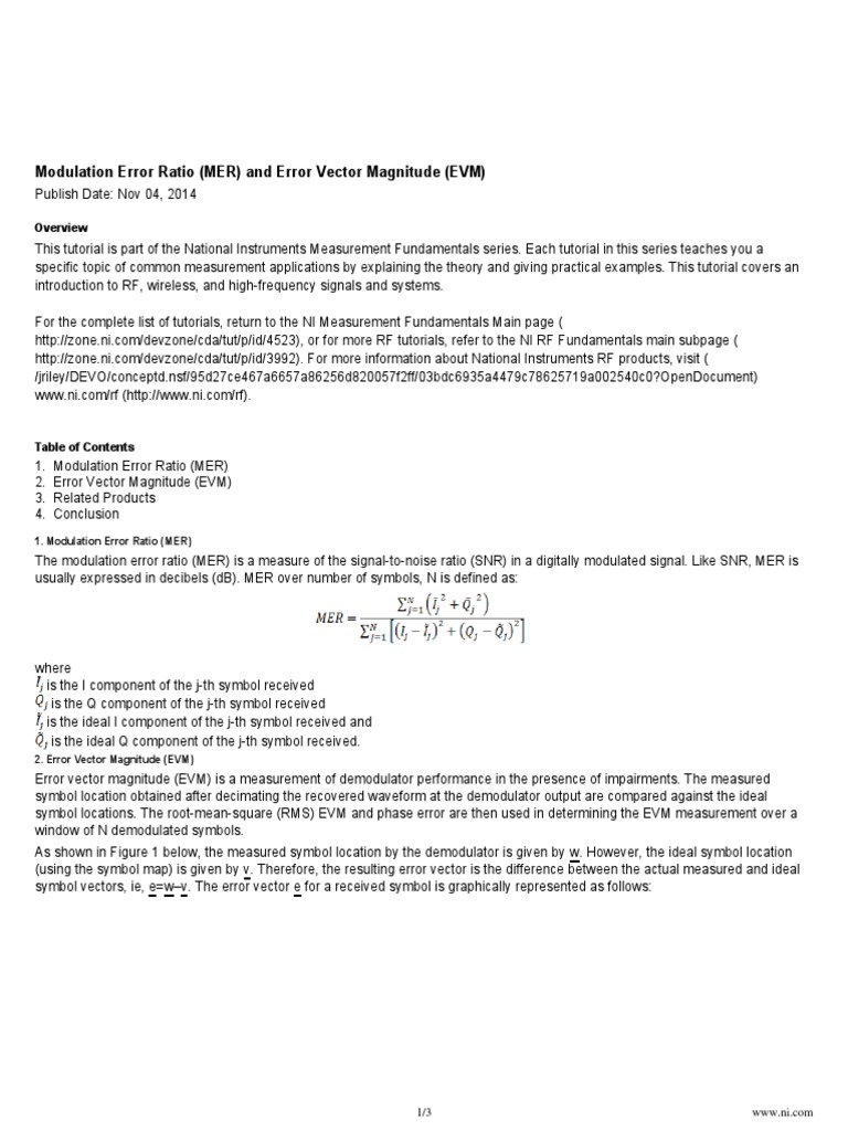 Modulation Error Ratio (MER) and Error Vector Magnitude (EVM) | PDF ...