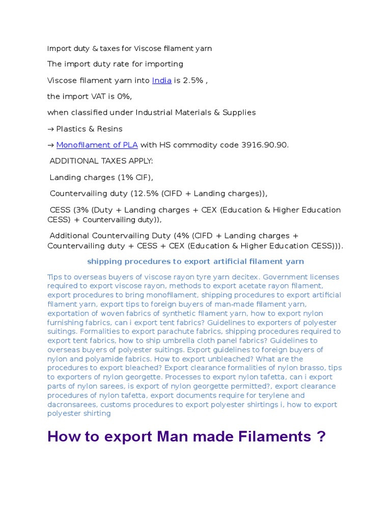 How To Export Man Made Filaments ?: India | PDF | Textiles | Yarn